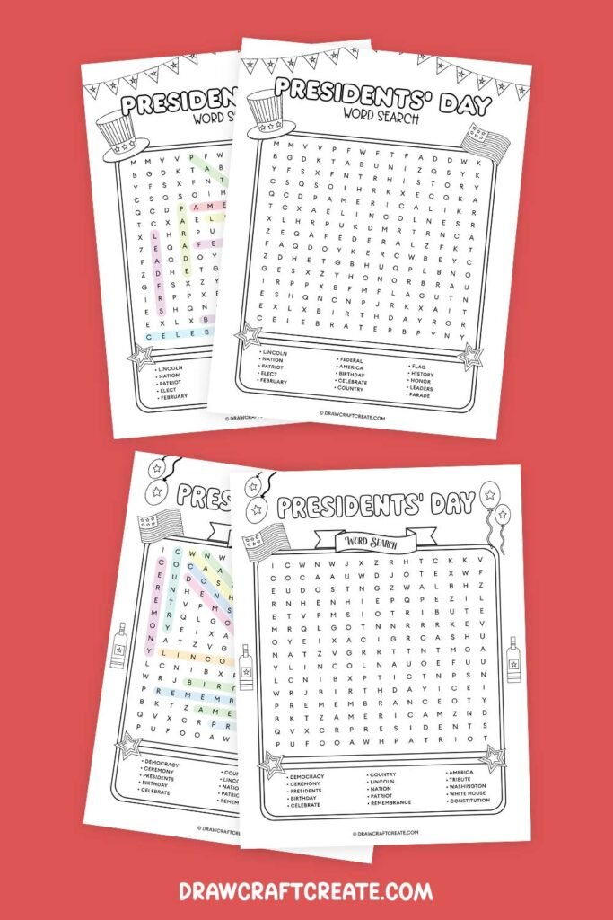 Presidents' Day Word Search - Free Printable - Draw Craft Create