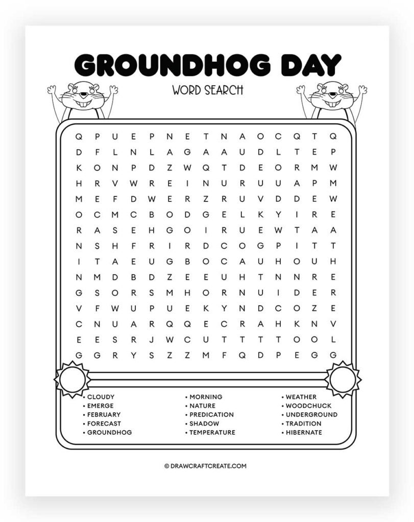 Free Printable Groundhog Day Word Search - Draw Craft Create