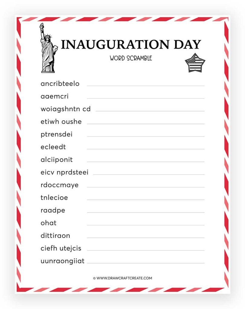 Inauguration Day Word Scramble Printable Free - Draw Craft Create