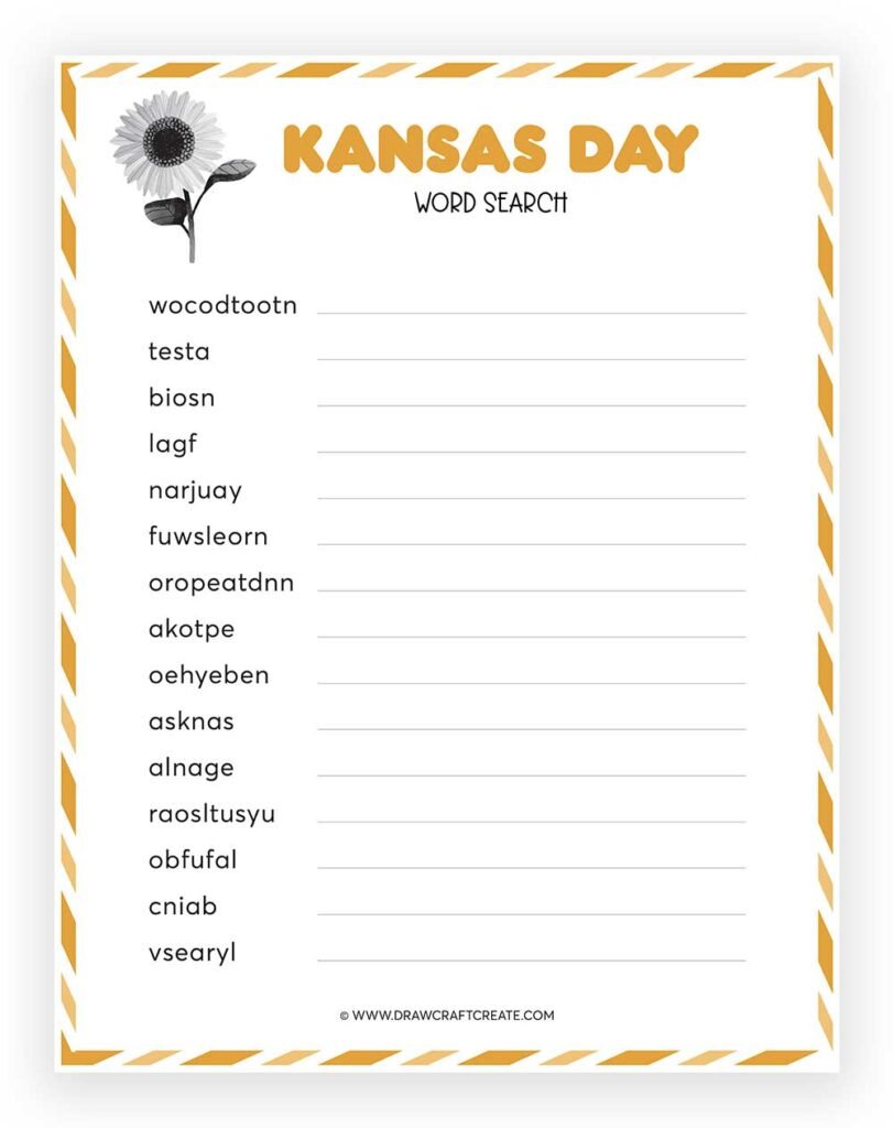 Kansas Day Word Scramble Printable Free - Draw Craft Create