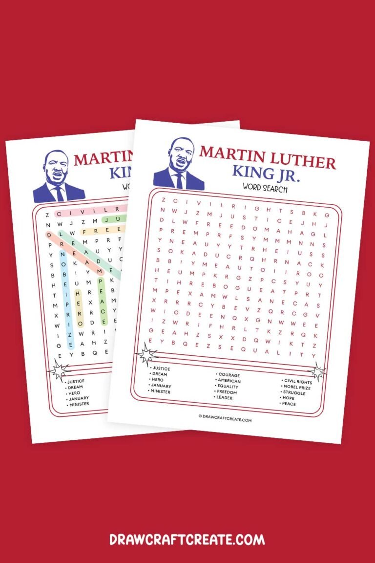 Martin Luther King Jr. Word Search Printable Free - Draw Craft Create