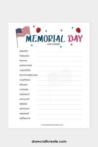 Memorial Day Word Scramble Printable - Draw Craft Create