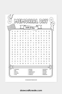 Memorial Day Word Search Printable - Draw Craft Create