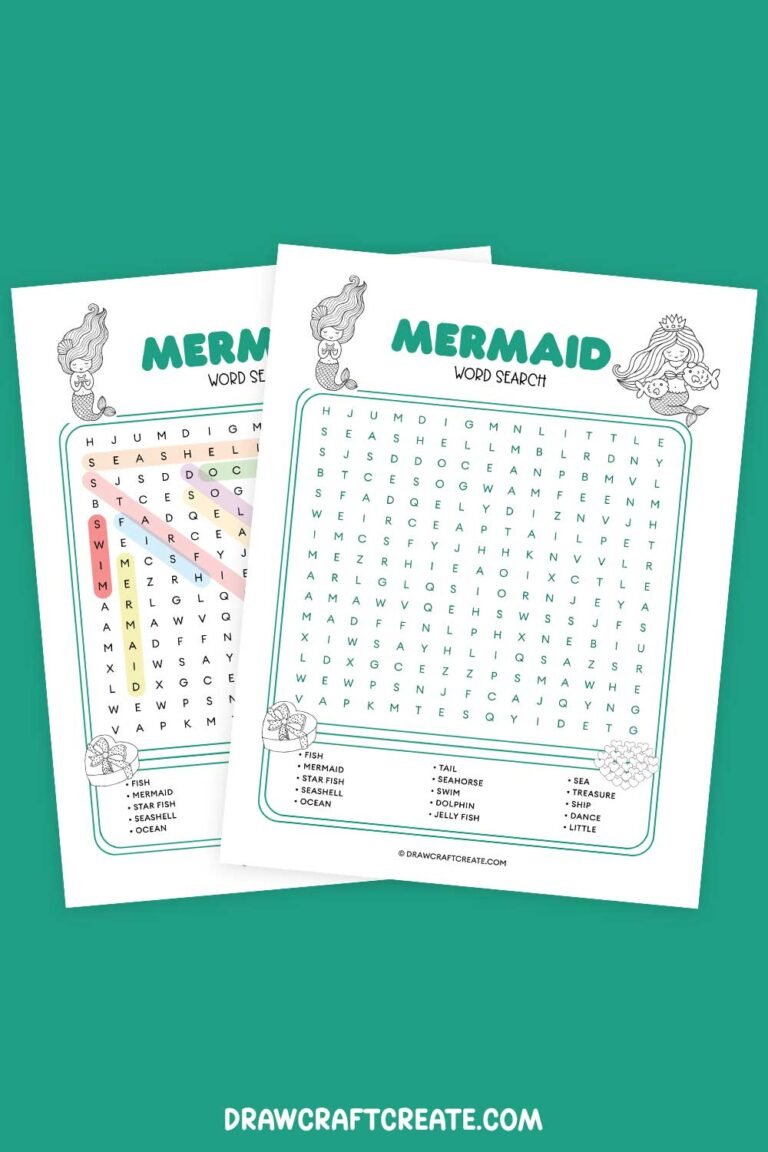 Free Printable Mermaid Word Search - Draw Craft Create