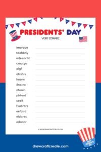 Presidents' Day Word Scramble - Free Printable - Draw Craft Create