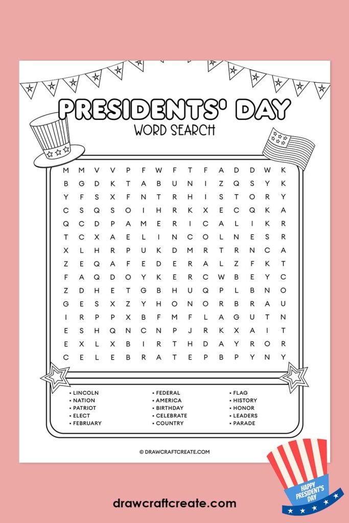 Presidents' Day Word Search - Free Printable - Draw Craft Create