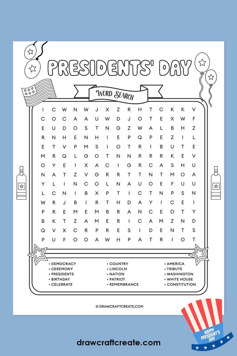 Presidents' Day Word Search - Free Printable - Draw Craft Create