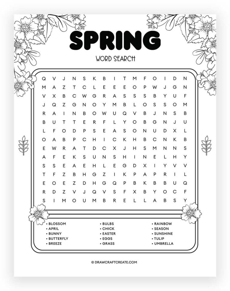 Free Printable Spring Word Search - Draw Craft Create