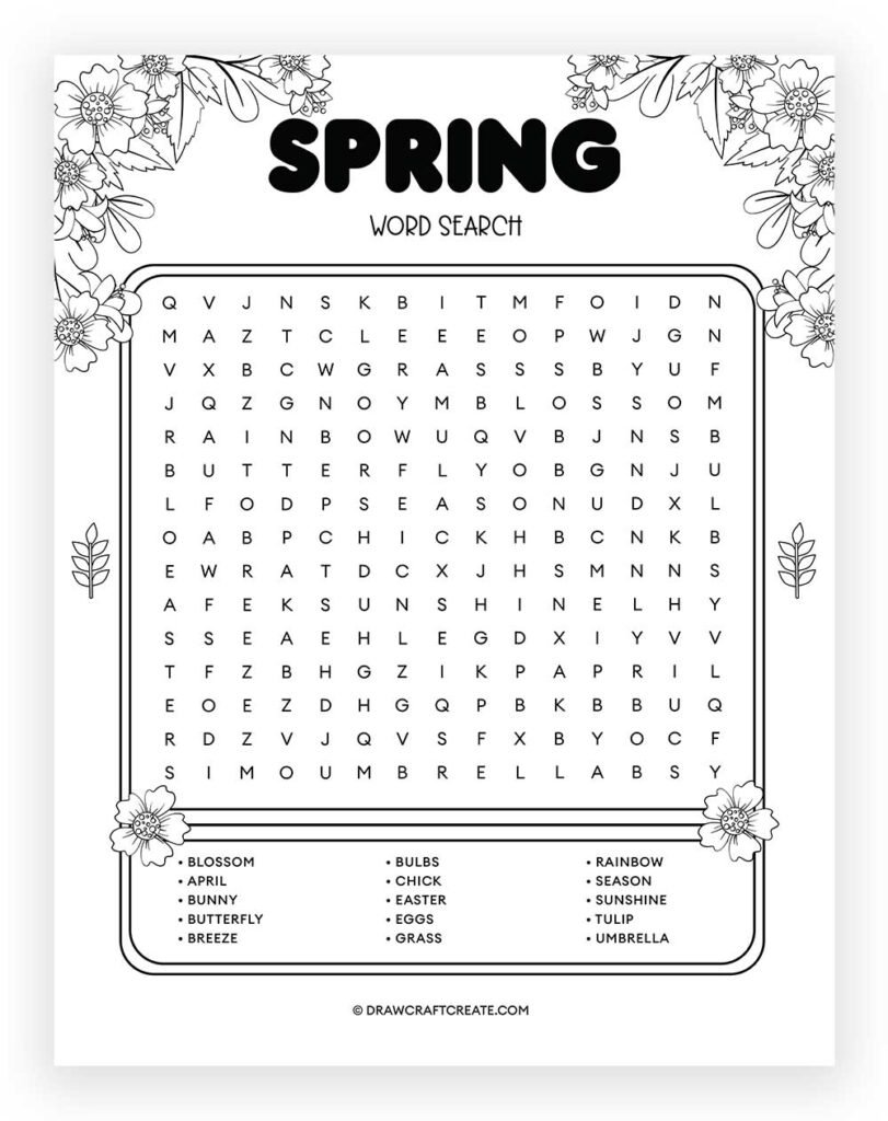 Free Printable Spring Word Search - Draw Craft Create