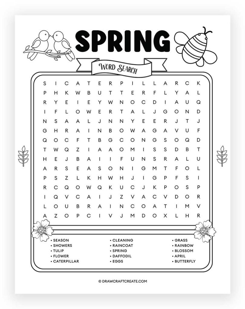 Free Printable Spring Word Search - Draw Craft Create
