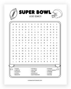 Free Printable Super Bowl Word Search - Draw Craft Create