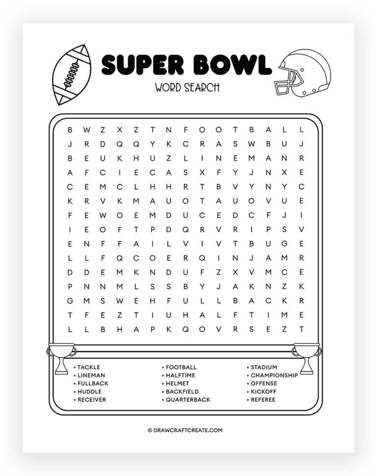 Free Printable Super Bowl Word Search - Draw Craft Create