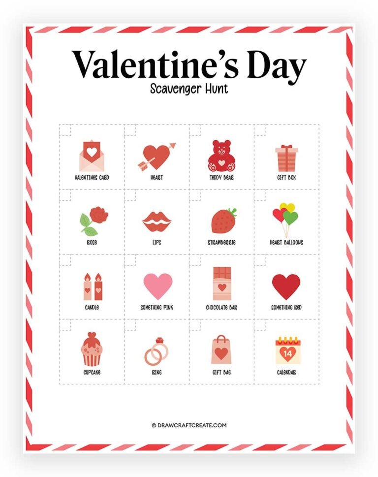 Free Printable Valentine's Day Scavenger Hunt Game - Draw Craft Create