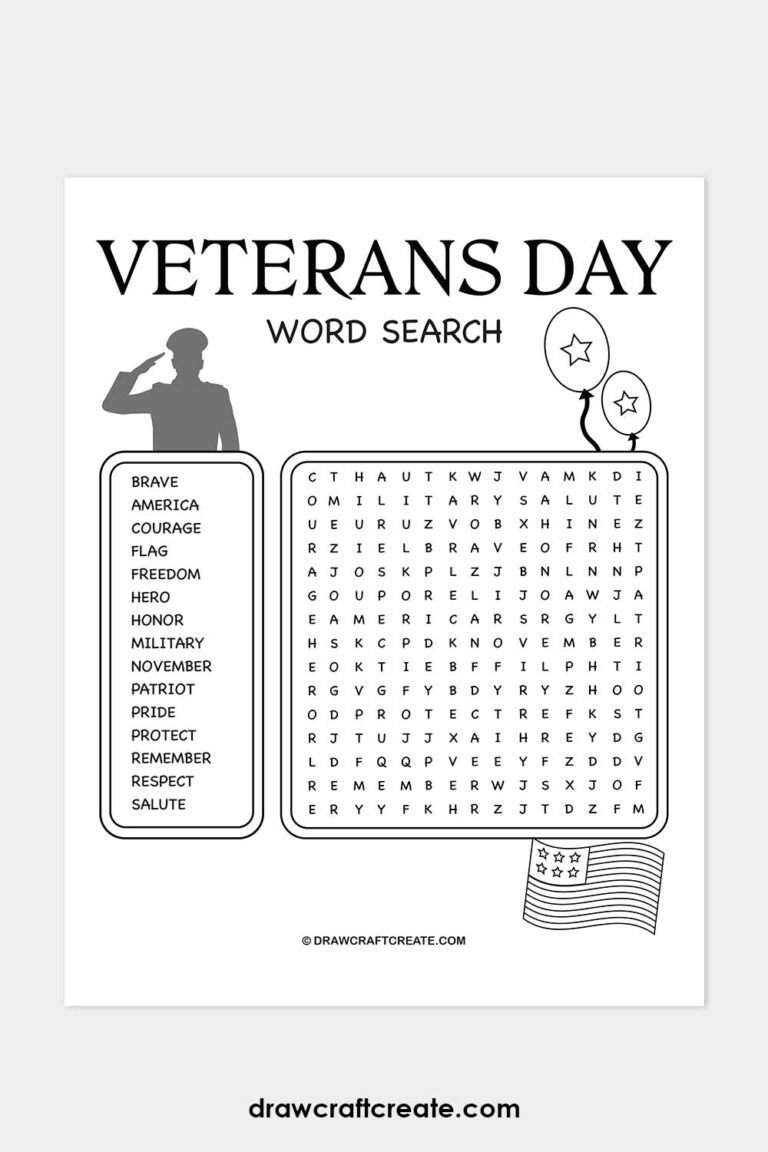 Veterans Day Word Search Printable - Draw Craft Create