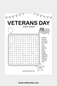 Veterans Day Word Search Printable - Draw Craft Create