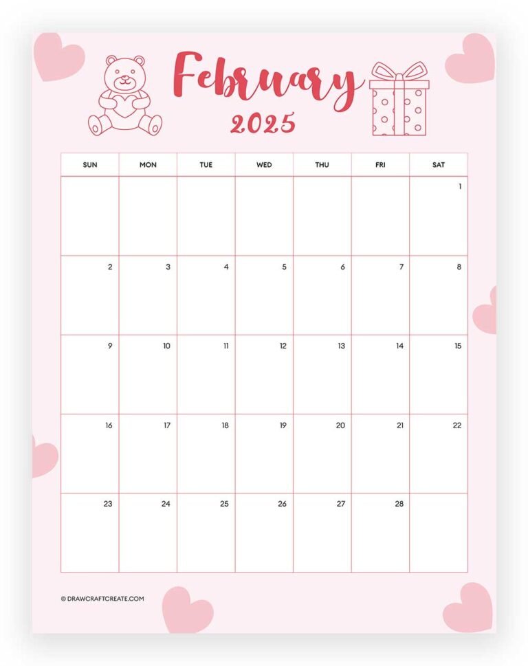 February 2025 Calendars Printable - 40+ Free PDF - Draw Craft Create
