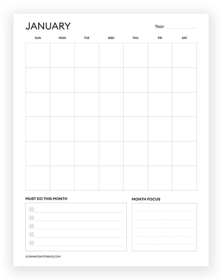 January 2025 Calendars Printable - 40+ Free PDF - Draw Craft Create