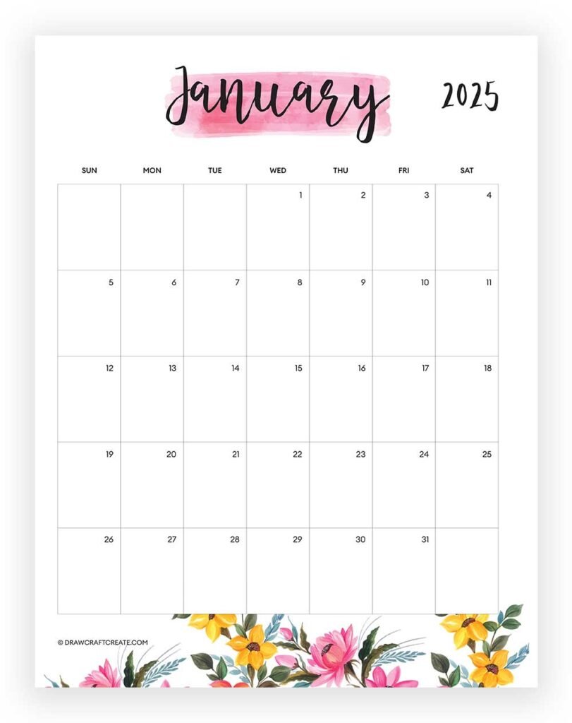 January 2025 Calendars Printable - 40+ Free PDF - Draw Craft Create