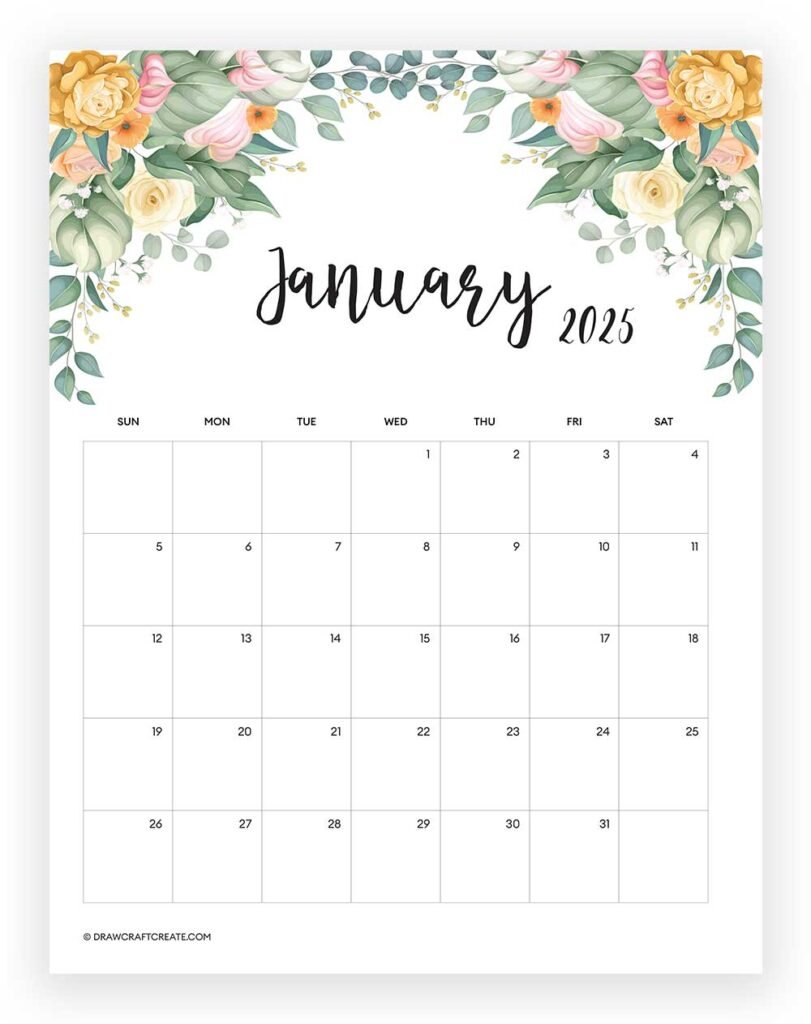 January 2025 Calendars Printable - 40+ Free PDF - Draw Craft Create