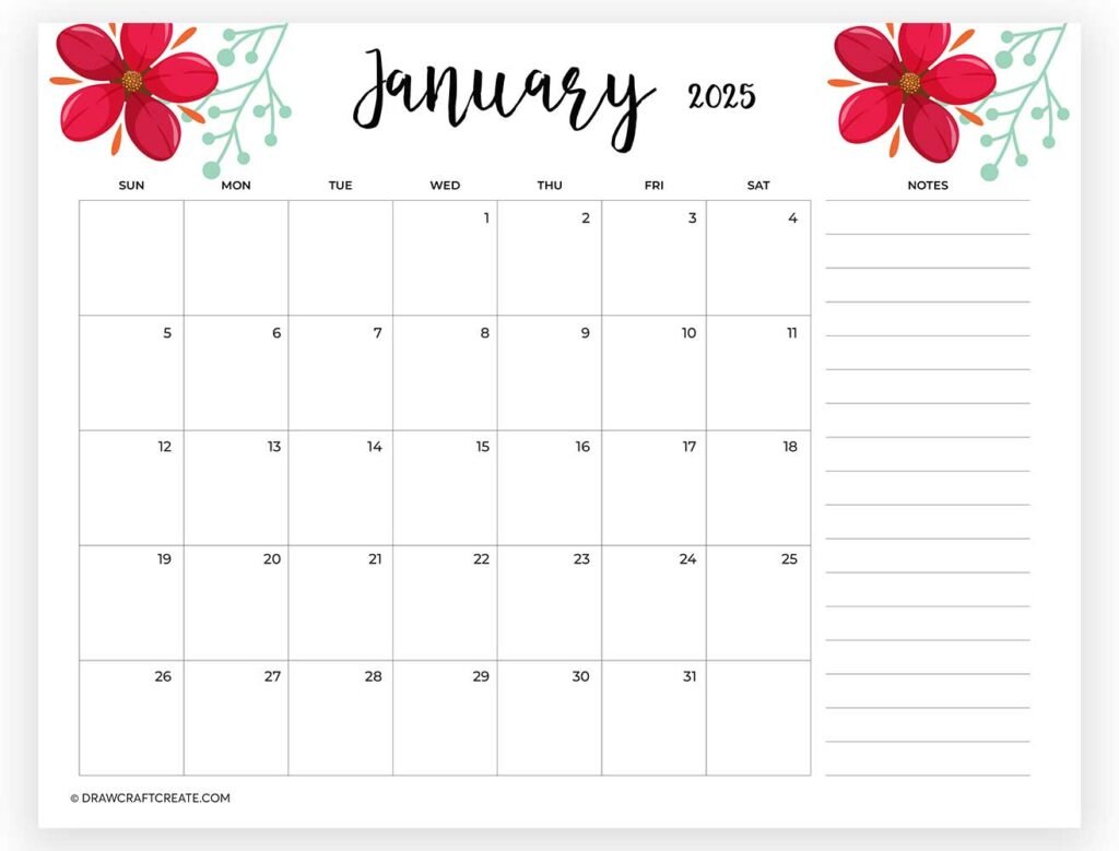 January 2025 Calendars Printable - 40+ Free PDF - Draw Craft Create