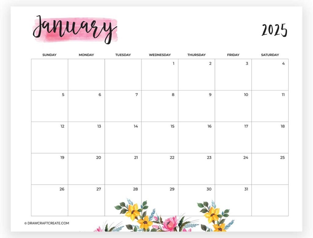 January 2025 Calendars Printable - 40+ Free PDF - Draw Craft Create