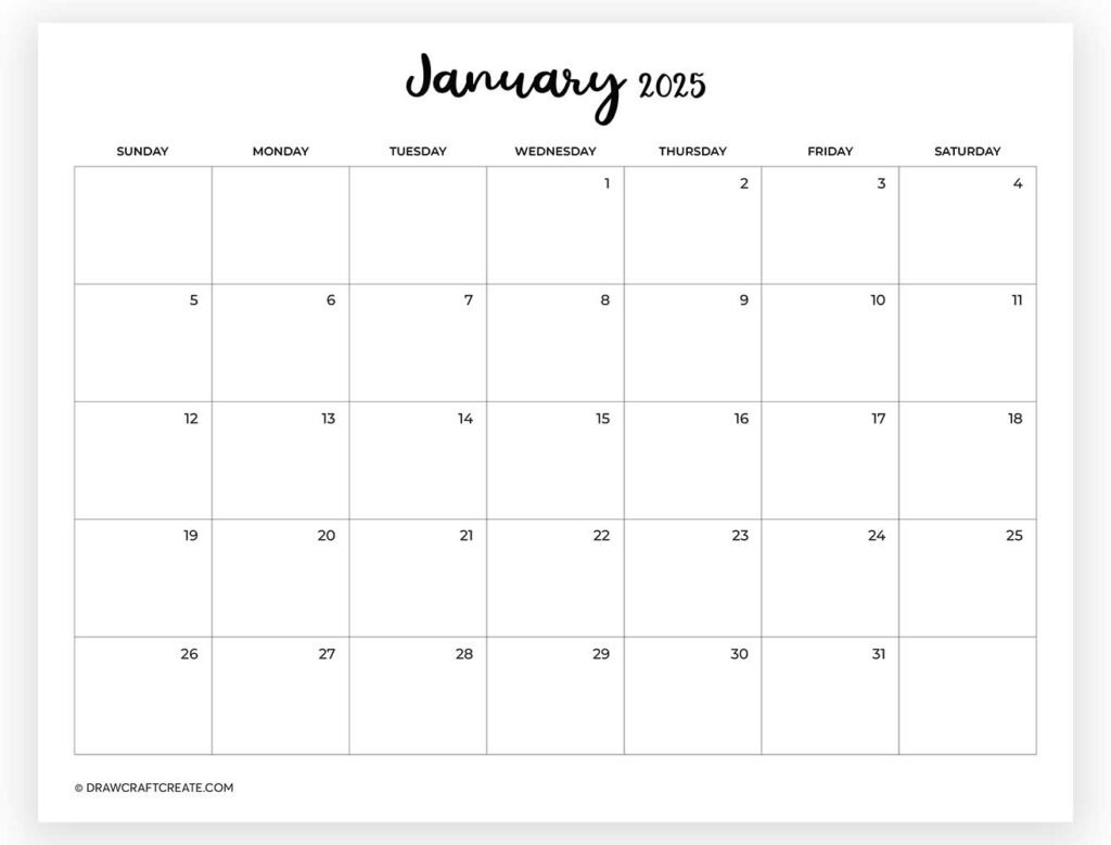 January 2025 Calendars Printable - 40+ Free PDF - Draw Craft Create