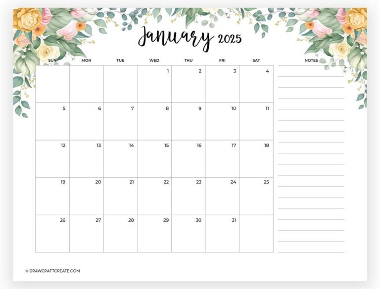 January 2025 Calendars Printable - 40+ Free PDF - Draw Craft Create