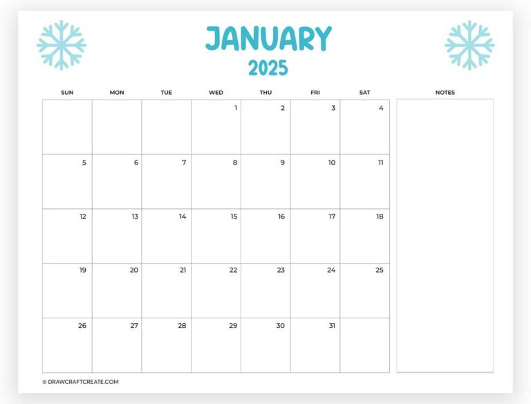 January 2025 Calendars Printable - 40+ Free PDF - Draw Craft Create