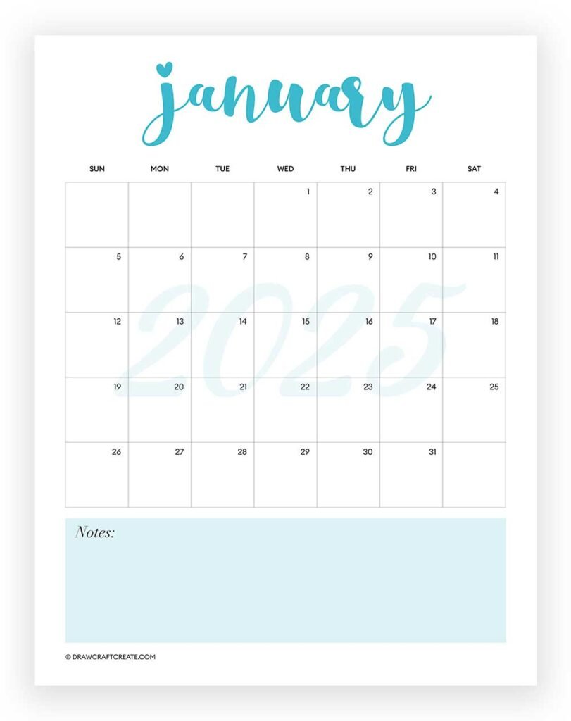 January 2025 Calendars Printable - 40+ Free PDF - Draw Craft Create