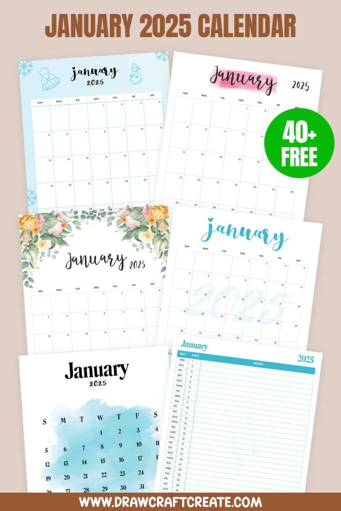 Free Printable January 2025 Calendars - Draw Craft Create