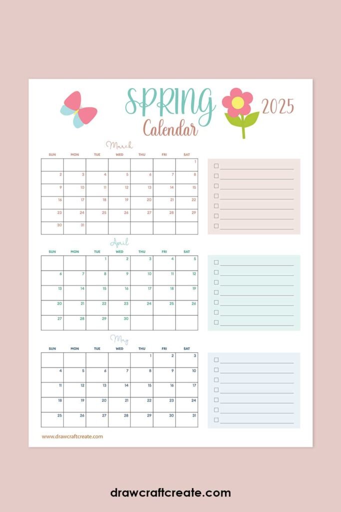 Free Printable 2025 Spring Calendars - Draw Craft Create