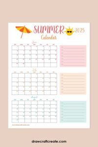 Free Printable 2025 Summer Calendars - Draw Craft Create