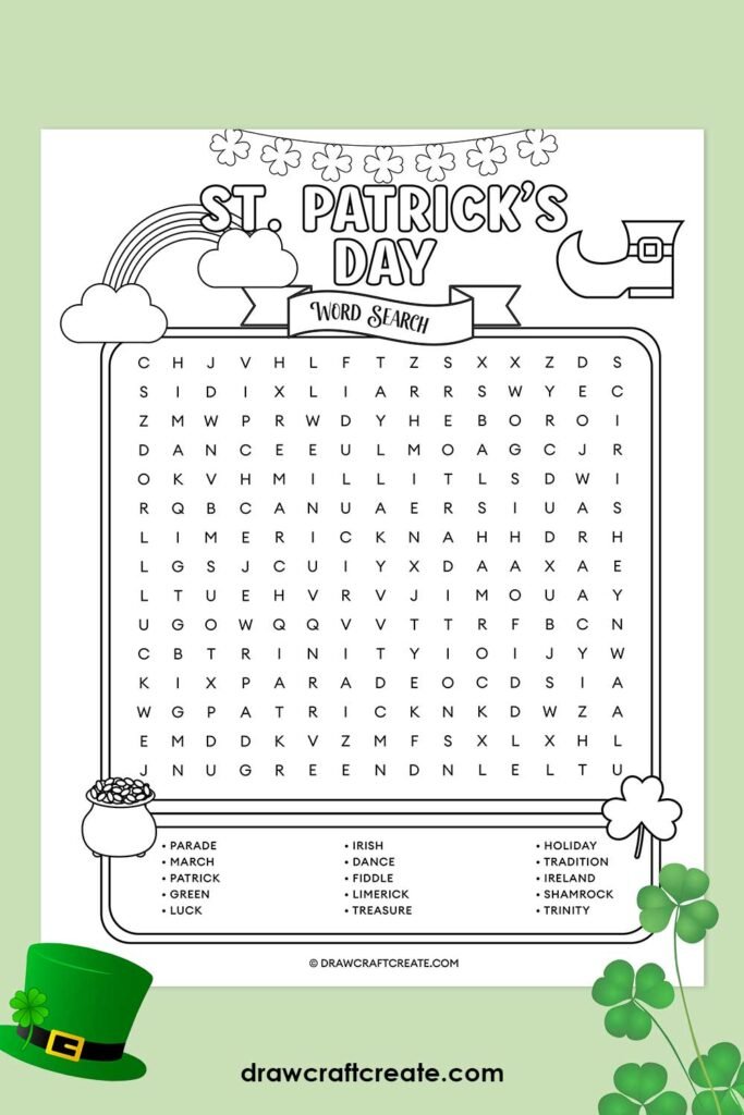 St. Patrick’s Day Word Search - Free Printable - Draw Craft Create