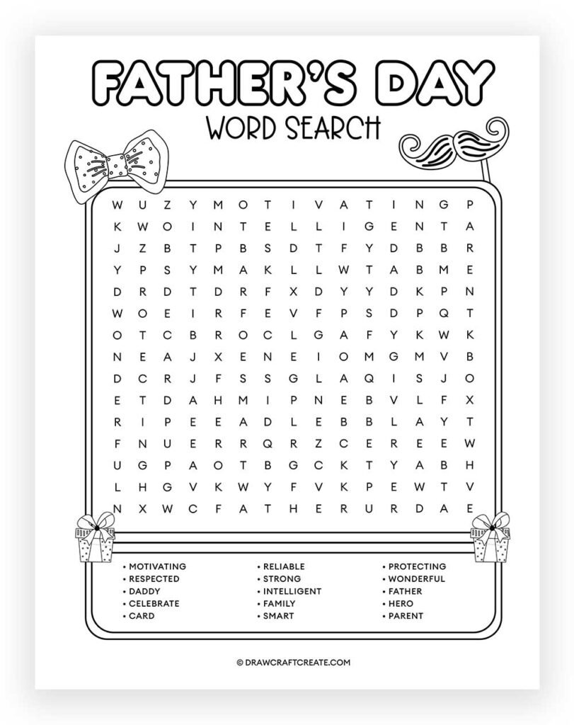 Father's Day Word Search Printable - Draw Craft Create