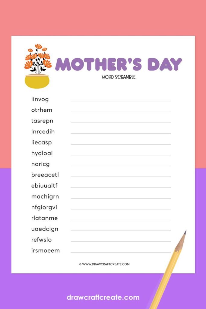 Mother's Day Word Scramble Printable - Draw Craft Create