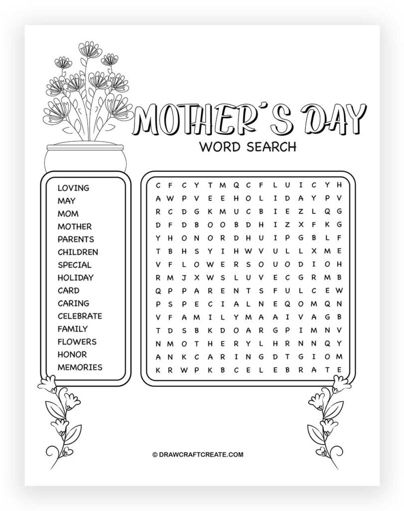 Mother's Day Word Search Printable Free - Draw Craft Create