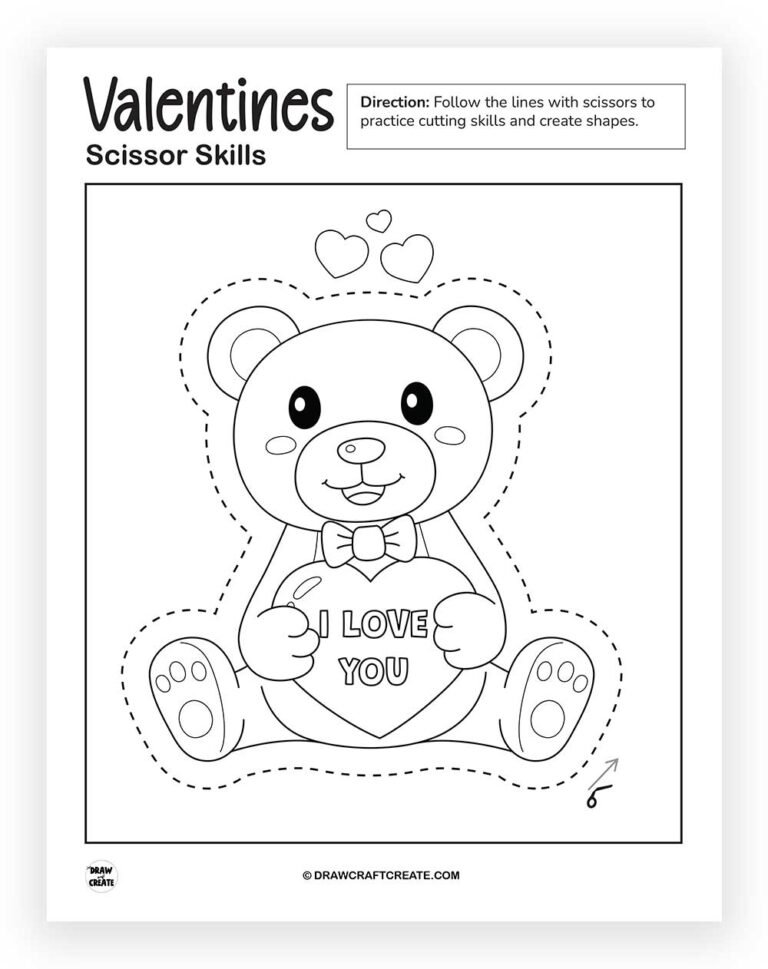 Free Printable Valentine's Day Scissor Skills - Draw Craft Create