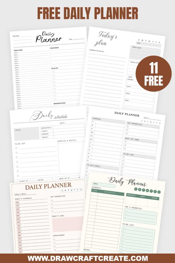 Free Daily Planner Printable Templates (20 Designs) - Draw Craft Create