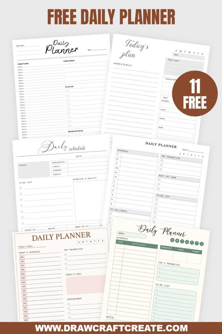 Free Daily Planner Printable Templates (20 Designs) - Draw Craft Create