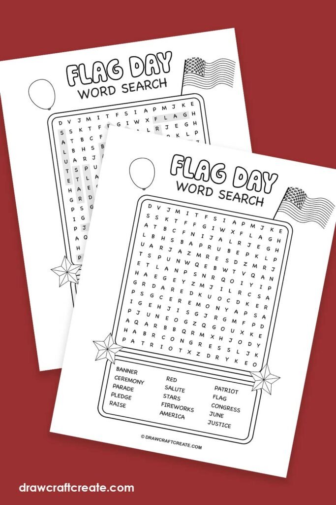 Flag Day Word Search Printable - Draw Craft Create