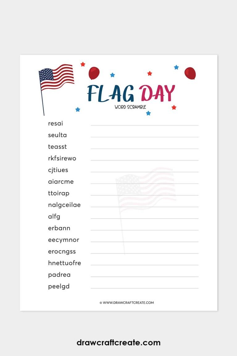 Flag Day Word Scramble Printable - Draw Craft Create