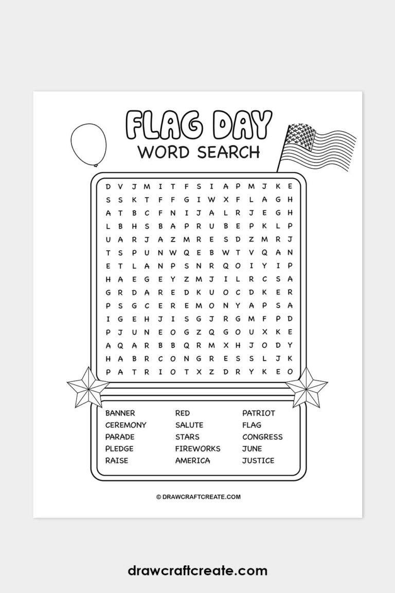 Flag Day Word Search Printable - Draw Craft Create
