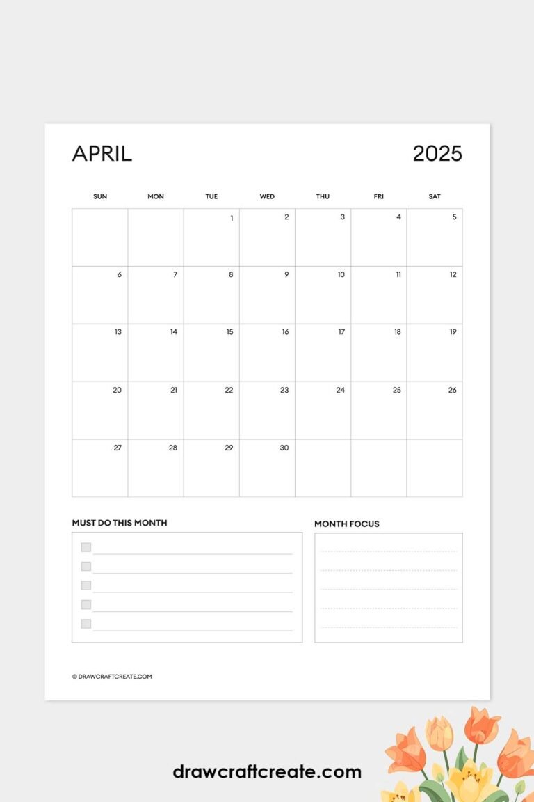 Free Printable April 2025 Calendars (42 Templates) - Draw Craft Create