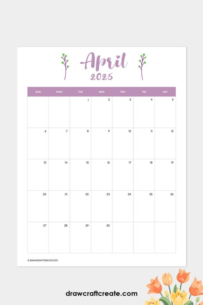 Free Printable April 2025 Calendars (42 Templates) - Draw Craft Create