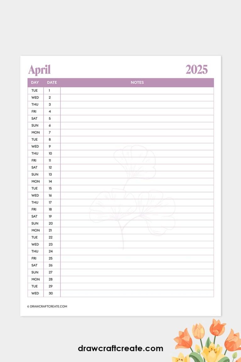 Free Printable April 2025 Calendars (42 Templates) - Draw Craft Create