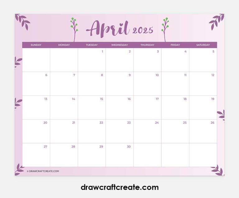 Free Printable April 2025 Calendars (42 Templates) - Draw Craft Create