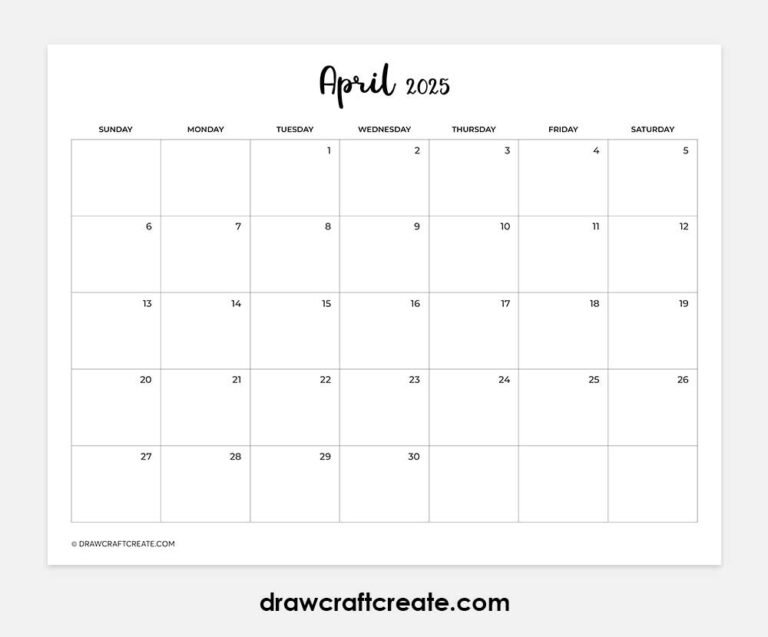 Free Printable April 2025 Calendars (42 Templates) - Draw Craft Create