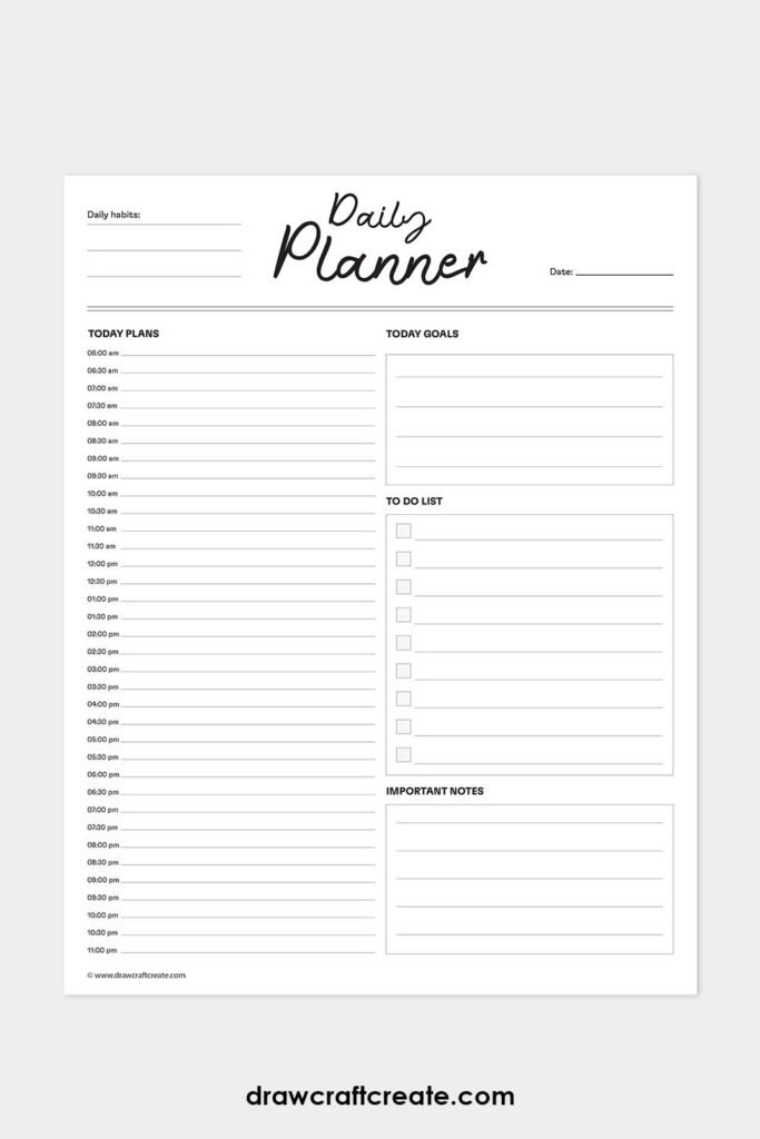 Free Daily Planner Printable Templates (20 Designs) - Draw Craft Create