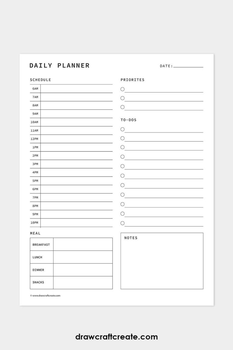 Free Daily Planner Printable Templates (20 Designs) - Draw Craft Create