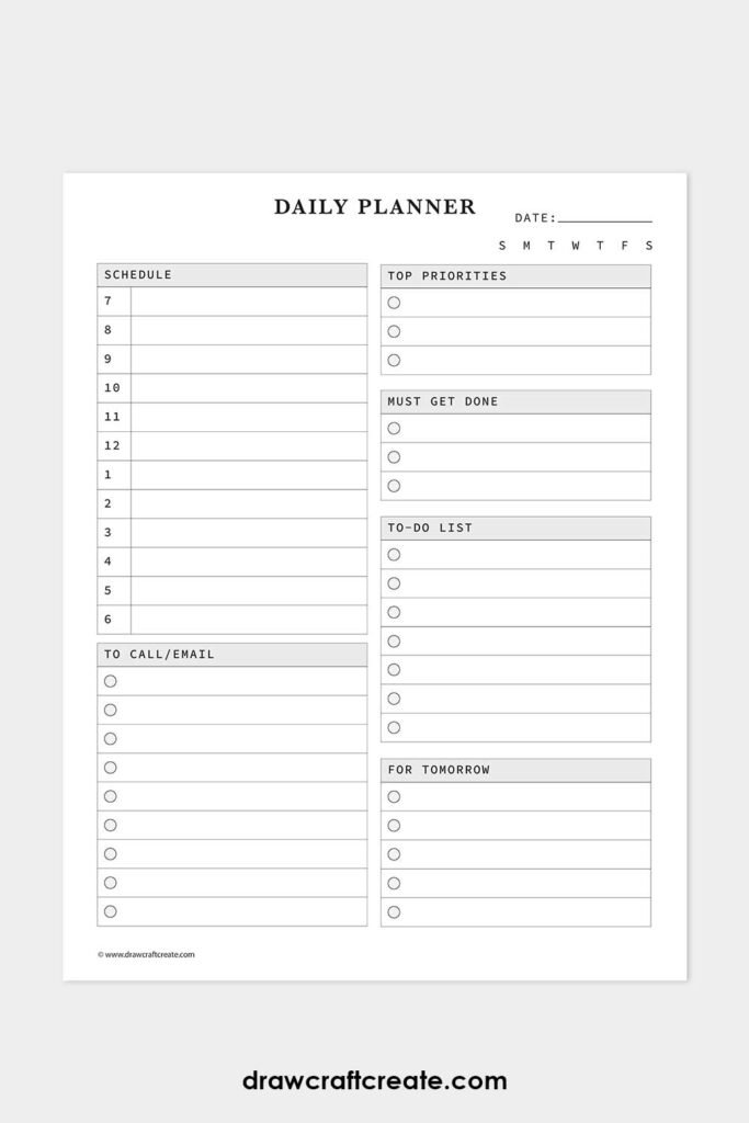 Free Daily Planner Printable Templates (20 Designs) - Draw Craft Create